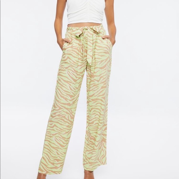 Forever 21 | Pants & Jumpsuits | Belted High Rise Zebra Linen Pants | Poshmark